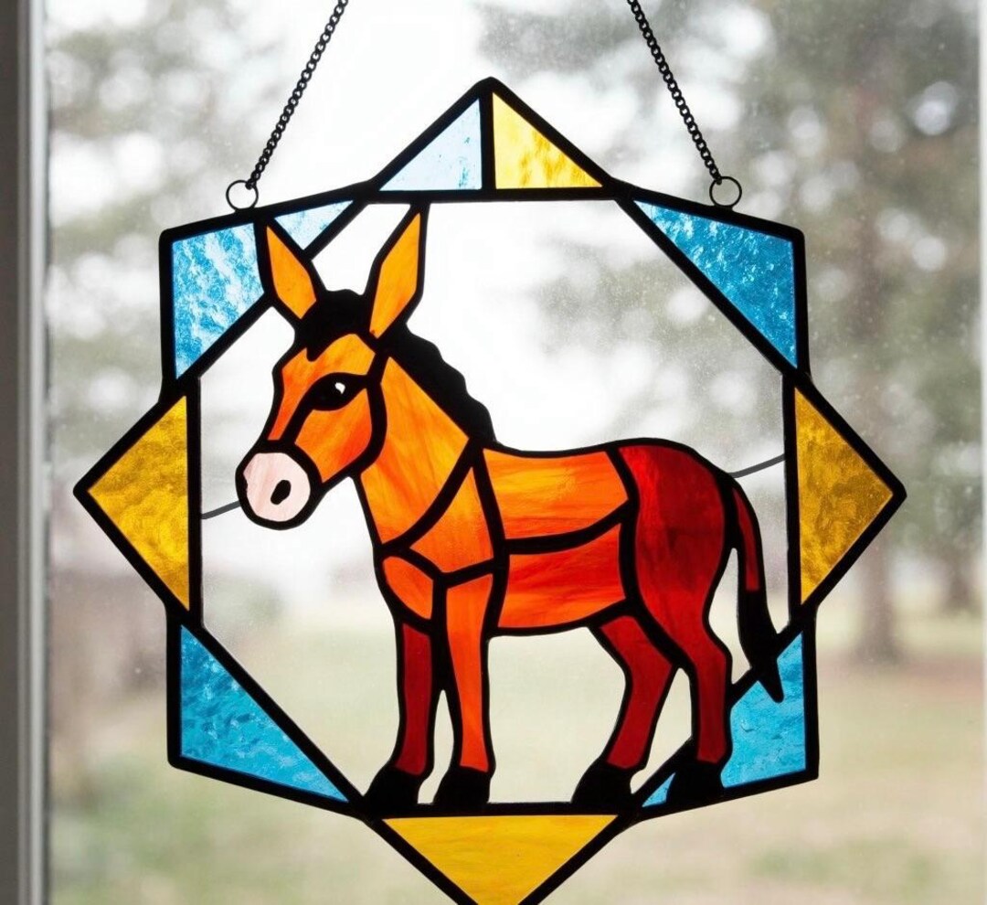 Stained Glass Donkey Suncatcher: Handmade Farmhouse Window Decor - Etsy
