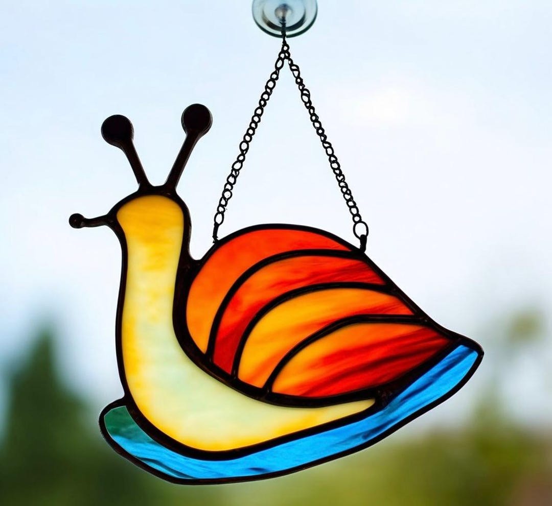Stained Glass Snail Suncatcher: Handcrafted Whimsical Garden Decor ...