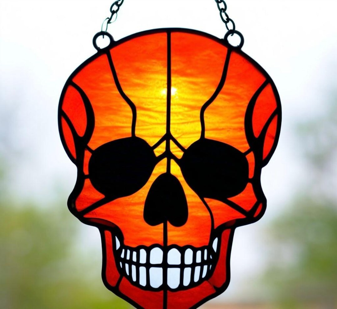 Handmade Stained Glass Skull Suncatcher: Gothic Window Decor - Etsy