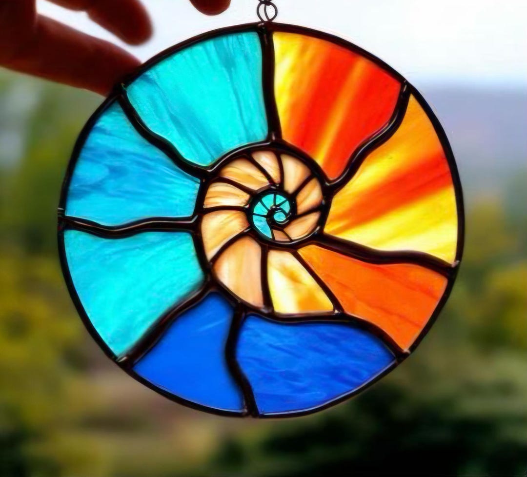 Stained Glass Seashell Suncatcher: Handmade Nautical Window Hanging ...