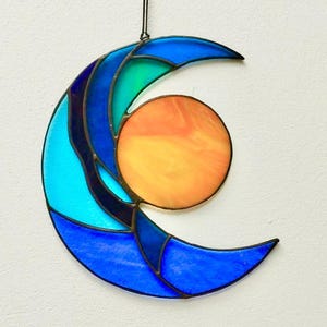 Stained Glass Moon, Full Moon Decor, Lunar Suncatcher, Celestial Art ...