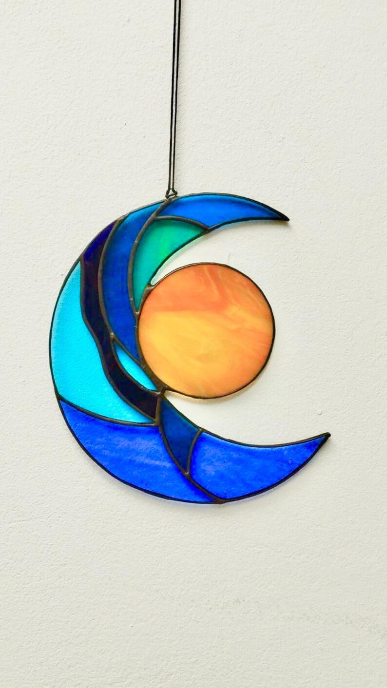 Stained Glass Moon, Full Moon Decor, Lunar Suncatcher, Celestial Art ...