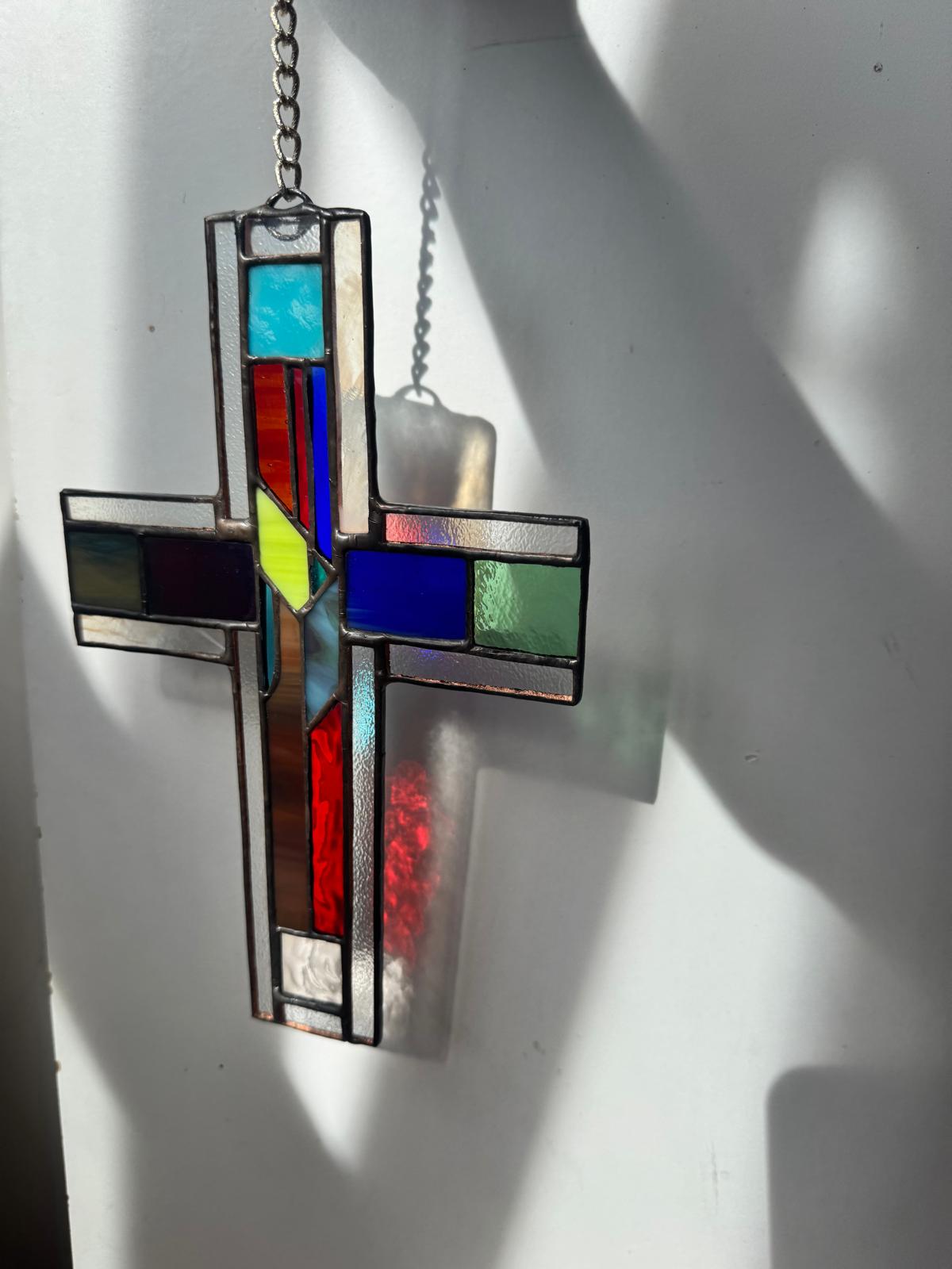 Handcrafted Stained Glass Cross: Colorful Christian Decor - Etsy