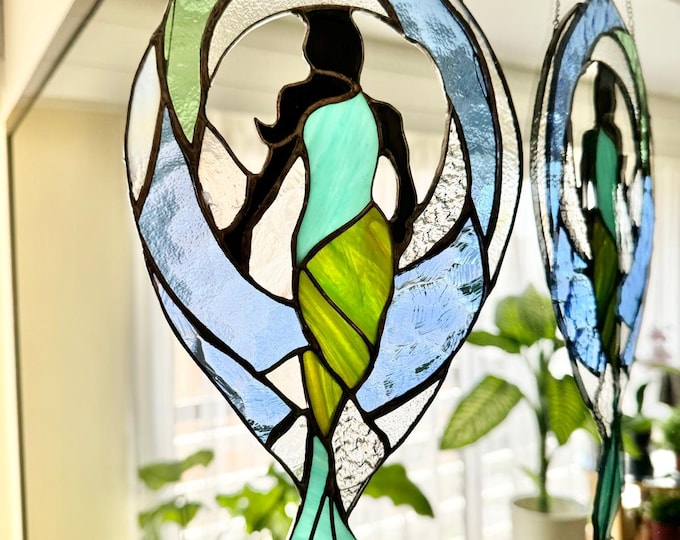 Stained Glass Panel, Handcrafted Mermaid Stained Glass Window Panel ...