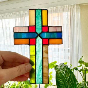 Handcrafted Stained Glass Cross: Colorful Christian Home Decor - Etsy