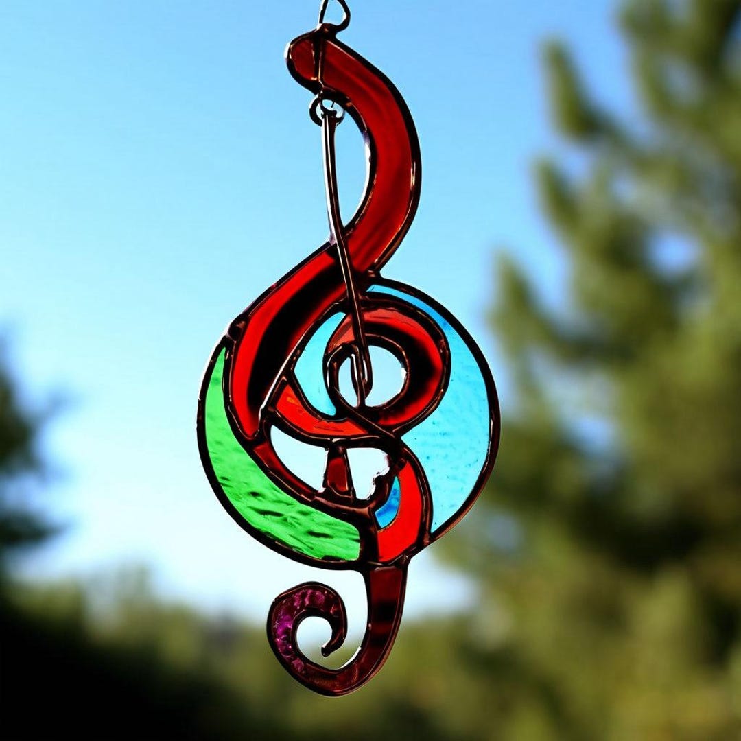 Stained Glass Treble Clef Suncatcher: Handmade Musical Ornament - Etsy