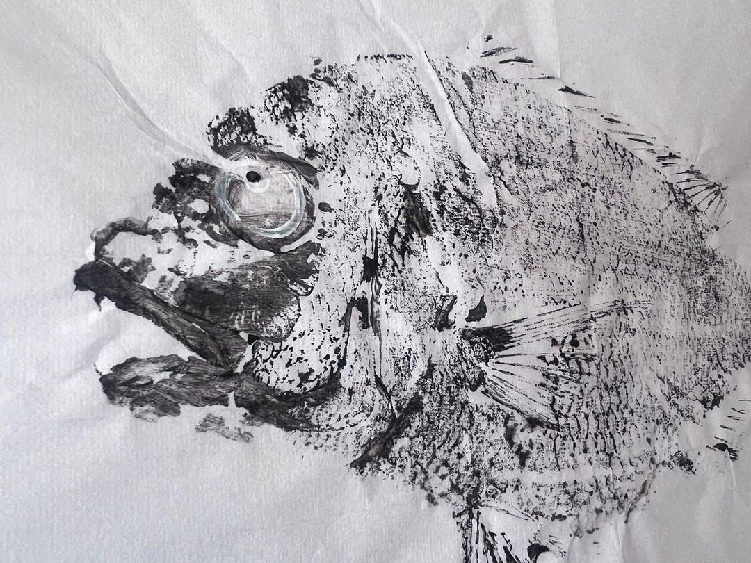 Gyotaku Fish Art Handcrafted Coastal Print Fisherman Gift Lane Snapper ...