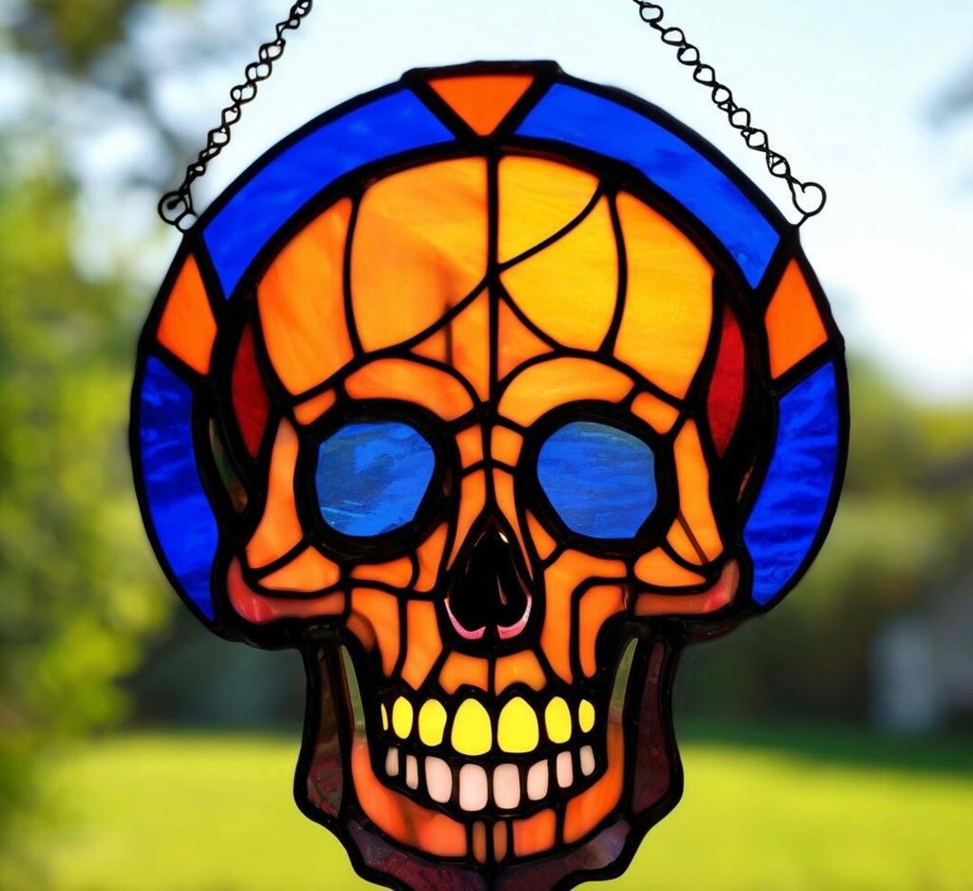 Handmade Stained Glass Skull Suncatcher: Gothic Window Decor - Etsy