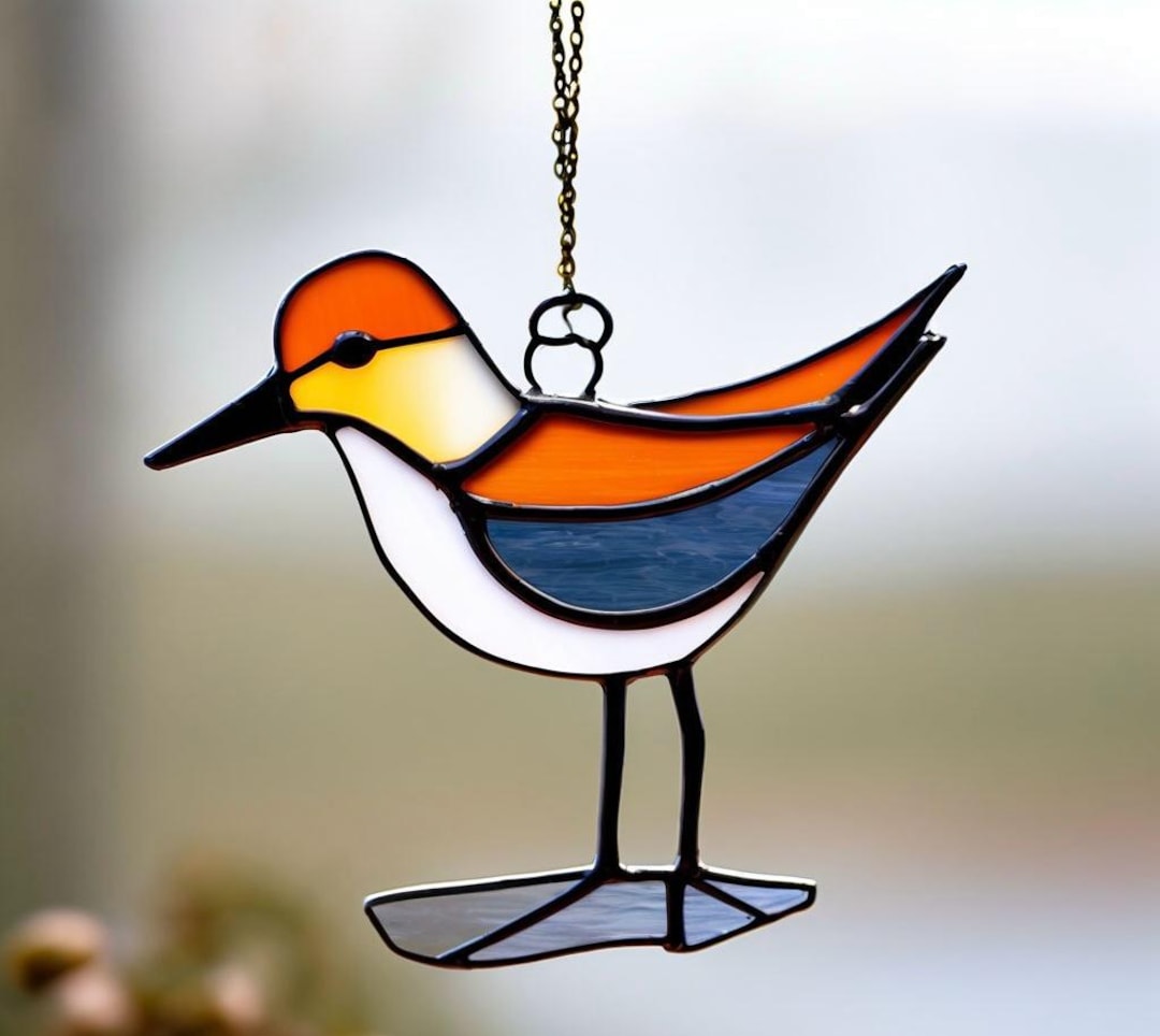 Stained Glass Sandpiper Suncatcher: Handmade Coastal Window Decor - Etsy