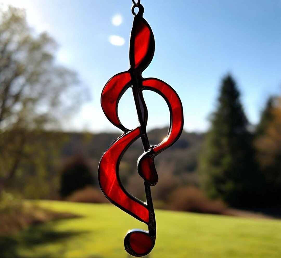 Handmade Stained Glass Red Treble Clef Suncatcher: Musical Ornament ...