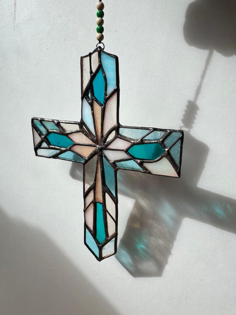 Handmade Stained Glass Cross Suncatcher: Religious Window Decor - Etsy