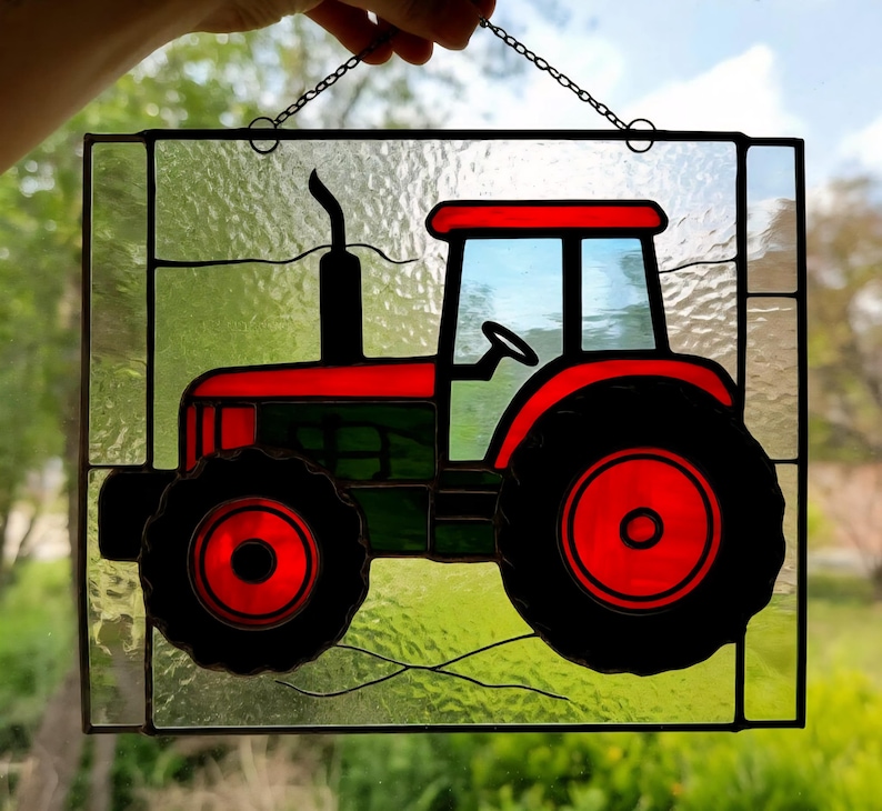 Stained Glass Tractor Ornament: Farmhouse Decor, Farmer Gift - Etsy ...