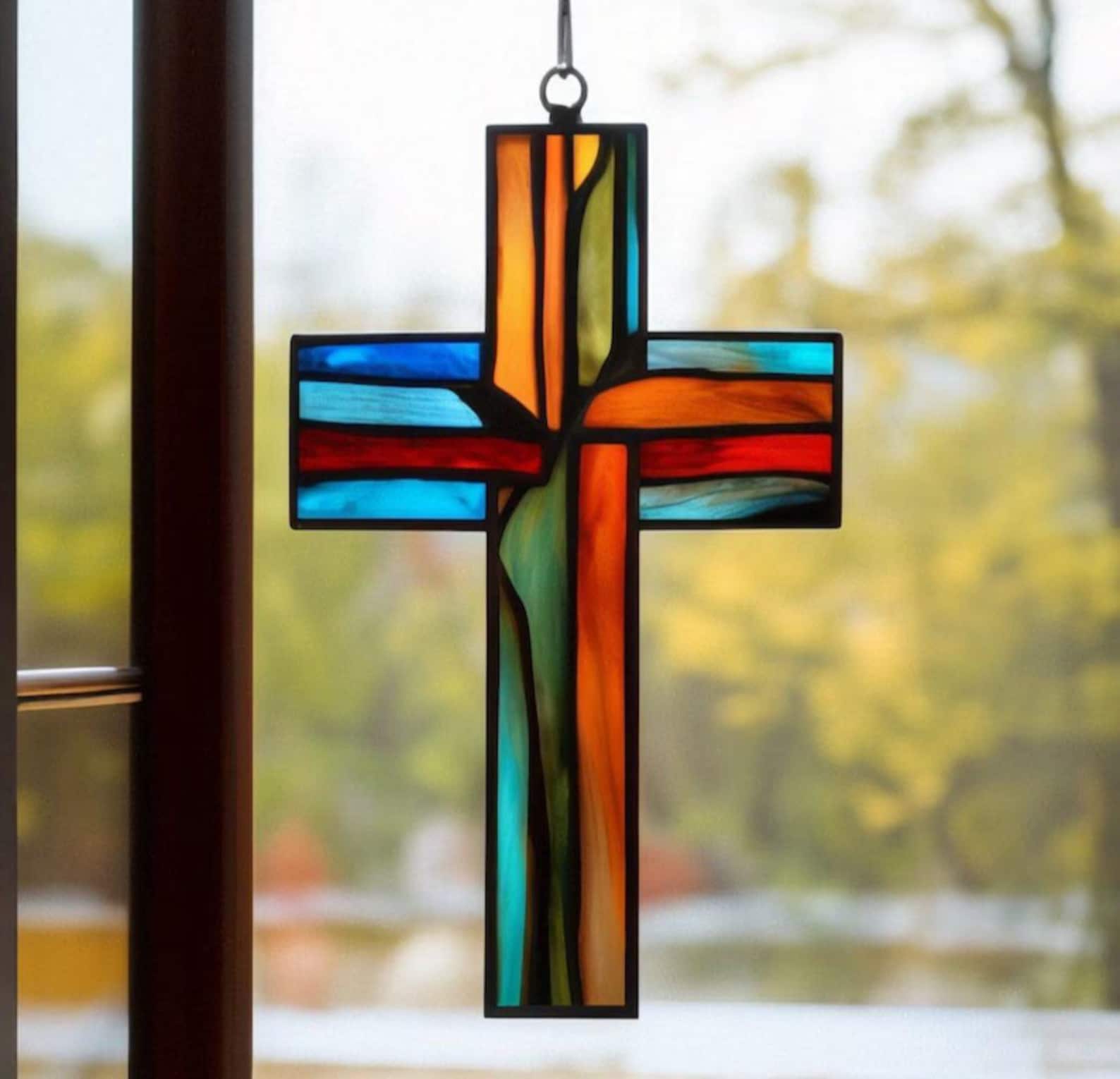 Handcrafted Stained Glass Cross Suncatcher: Spiritual Home Decor - Etsy