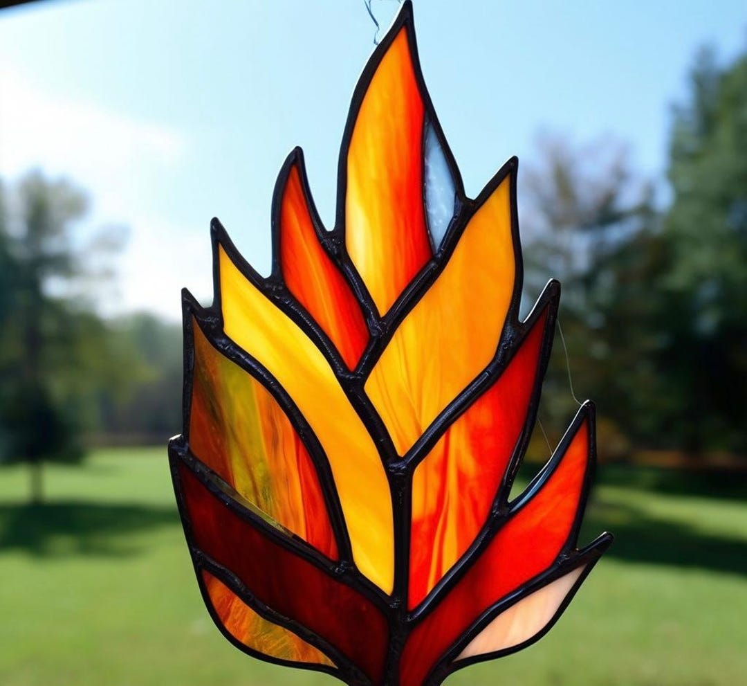 Handmade Stained Glass Fire Suncatcher: Vibrant Flame Window Hanging - Etsy