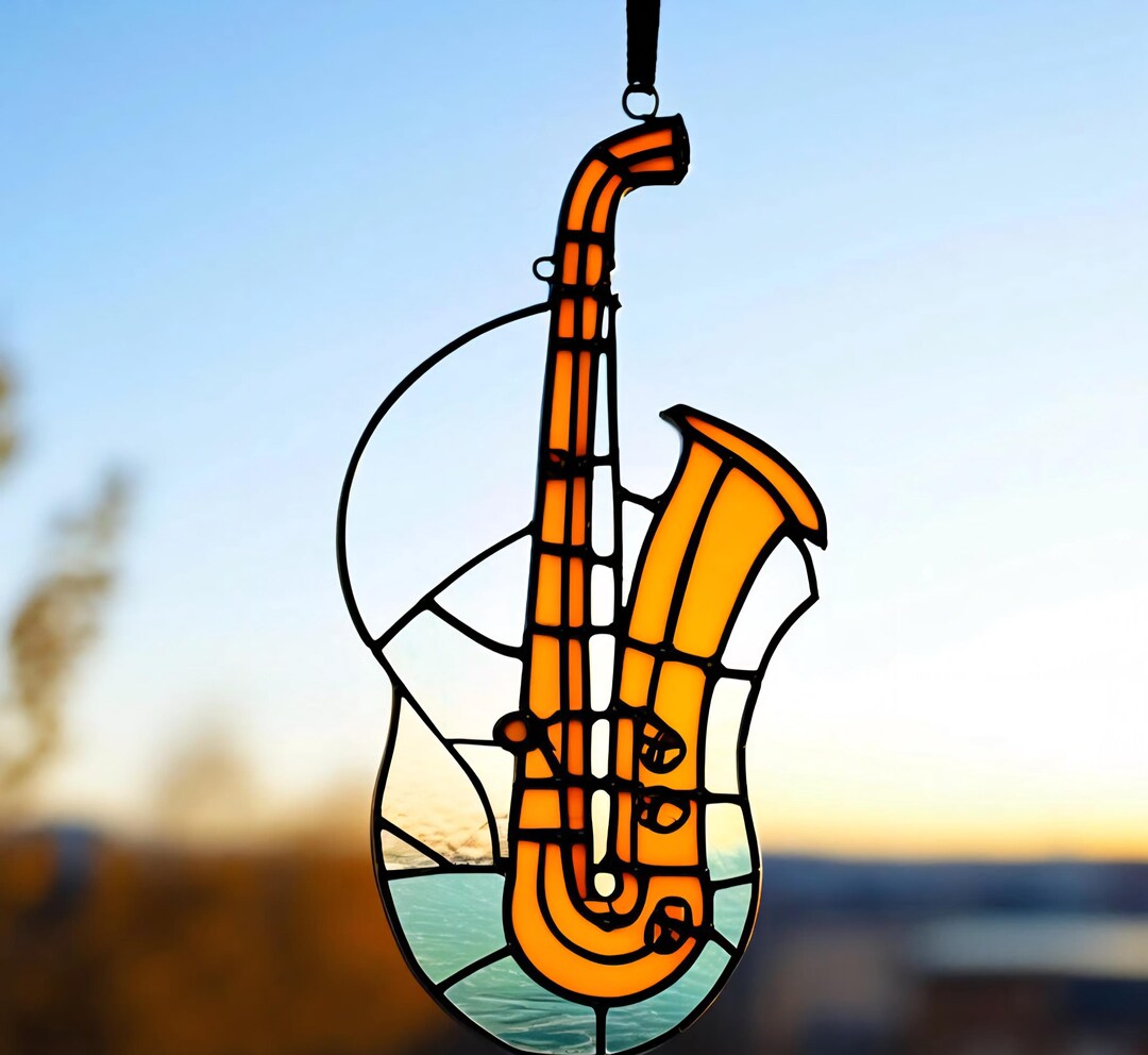 Stained Glass Saxophone Suncatcher: Handmade Jazz Music Decor - Etsy