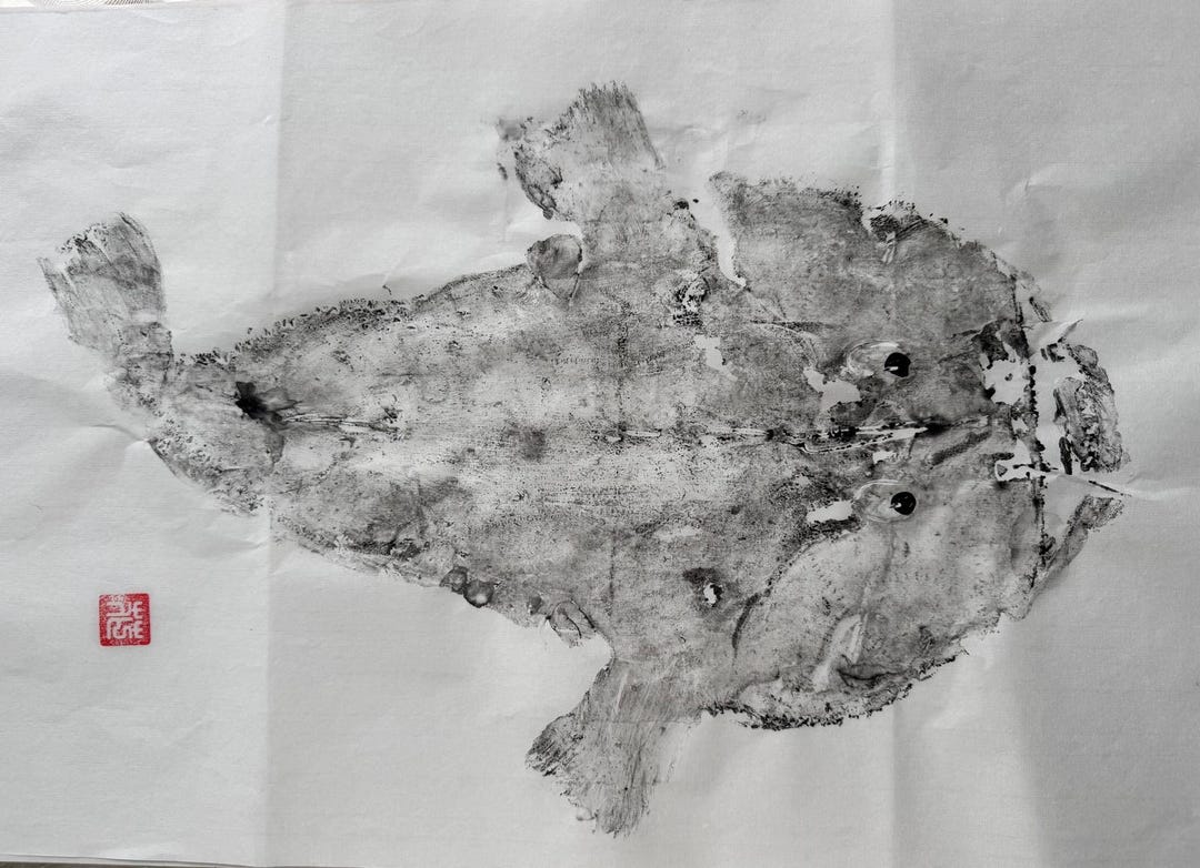 Gyotaku Monkfish Print – Original Japanese Fish Art, Anglerfish Nature ...