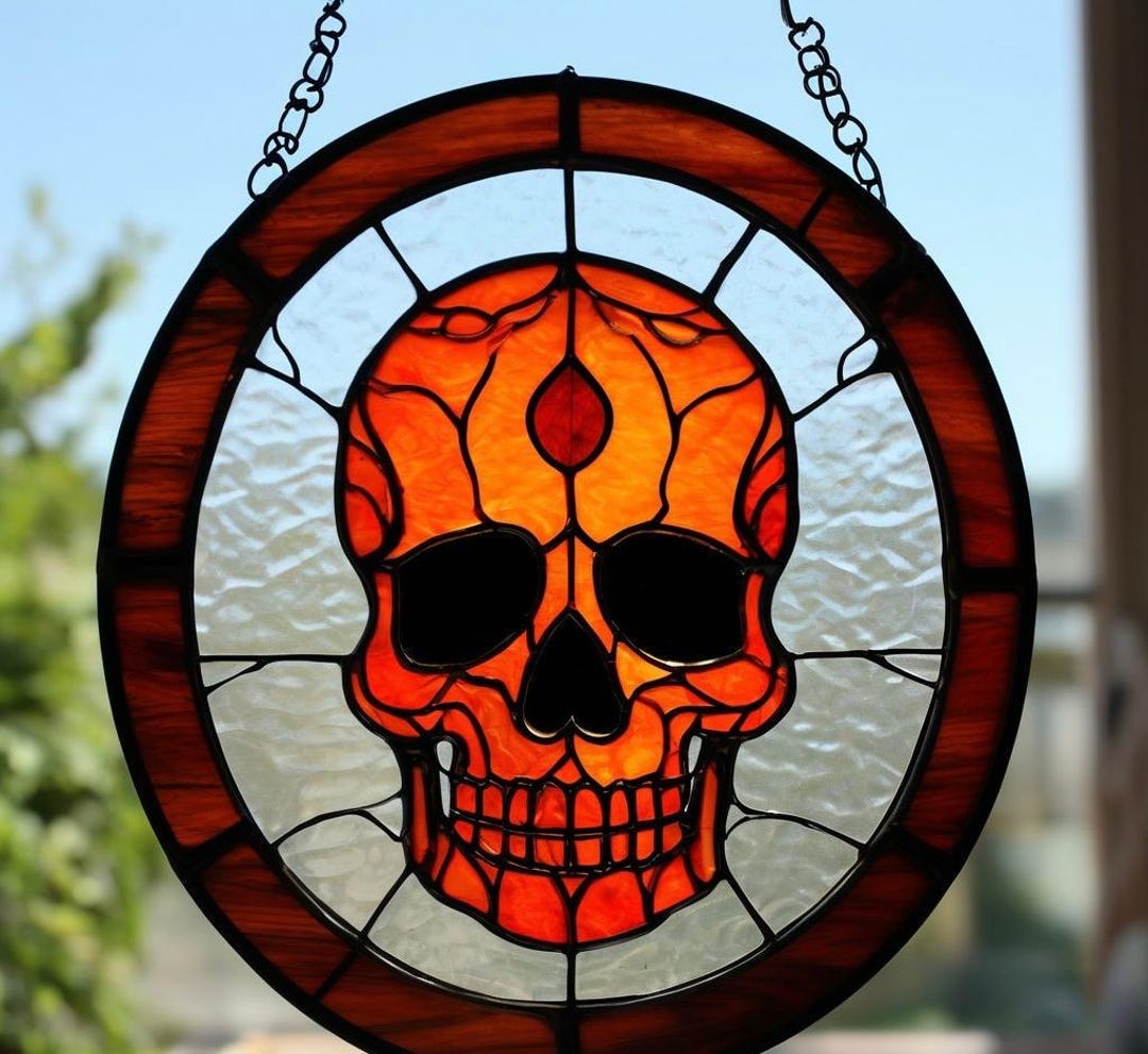 Stained Glass Skull Suncatcher: Handcrafted Gothic Window Hanging - Etsy
