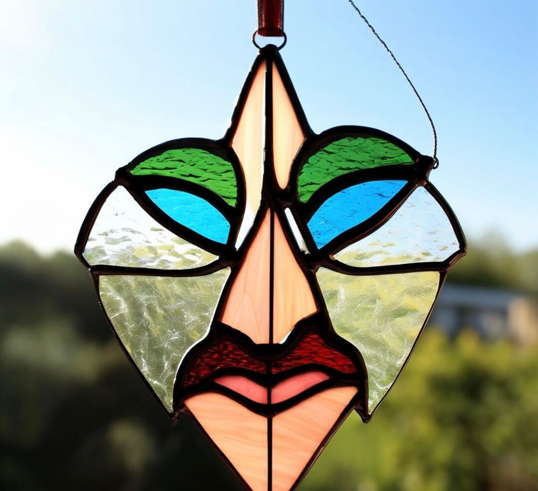 Stained Glass Mask Wall Art Handmade Glass Face Decor Mystical Mask ...