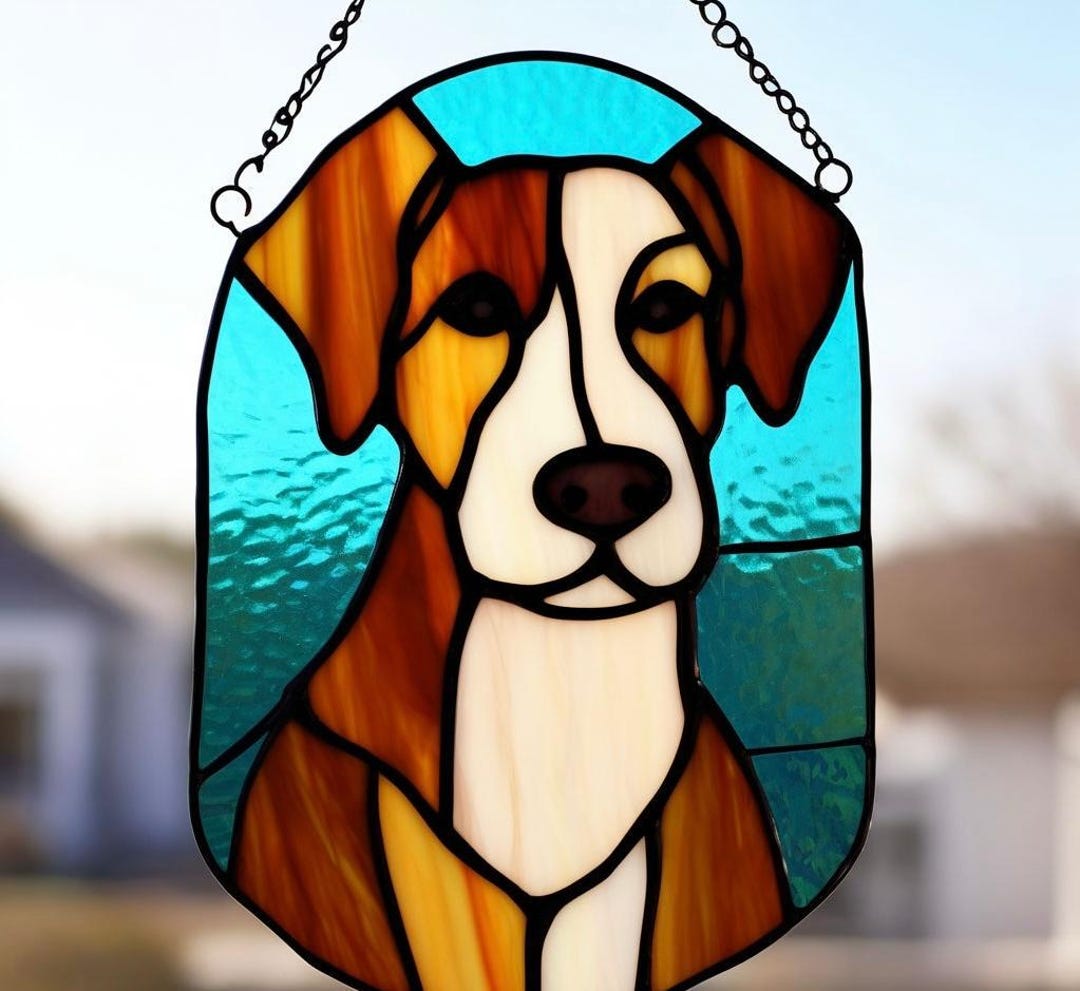 Stained Glass Dog Decor Suncatcher Dog Art, Pet Lover Gift, Vibrant Dog ...