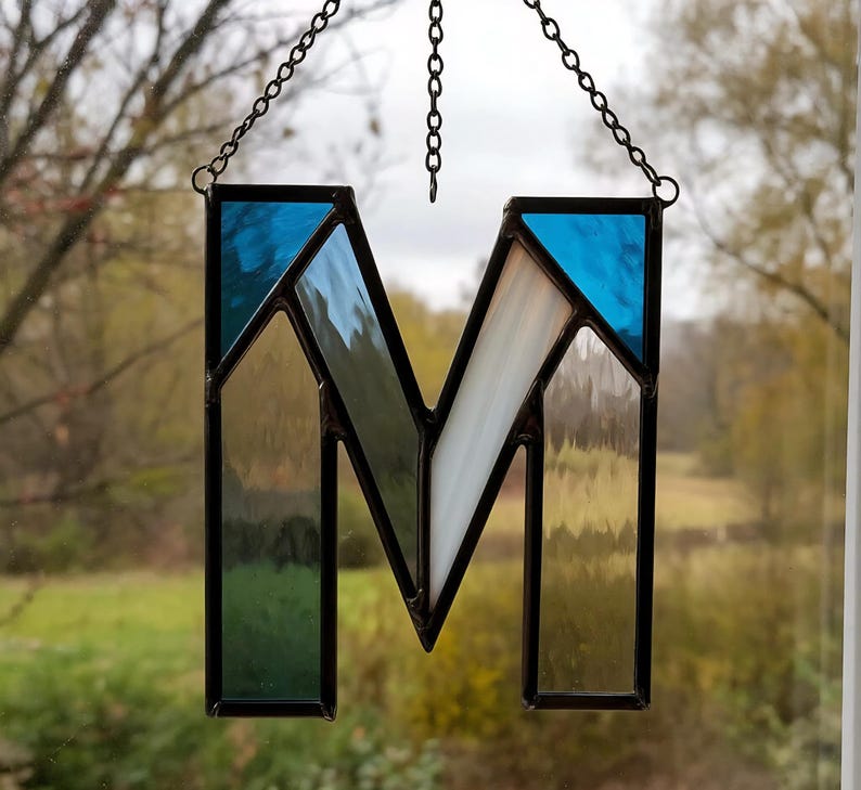 Stained Glass Letter M Suncatcher - Handmade Tiffany Monogram - Etsy