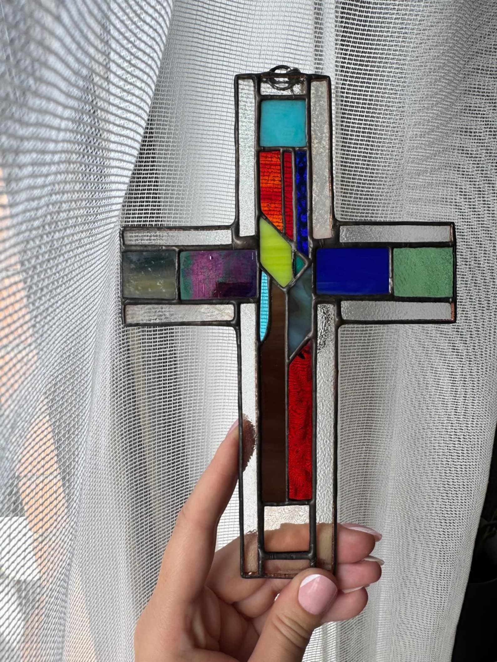 Handcrafted Stained Glass Cross: Colorful Christian Decor - Etsy