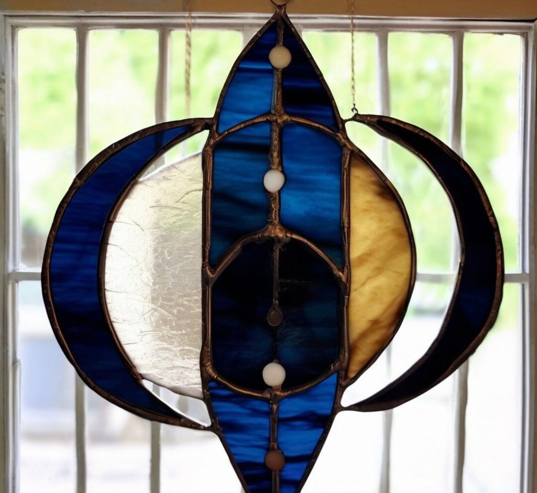 Stained Glass Moon Phases Suncatcher: Celestial Boho Window Hanging - Etsy