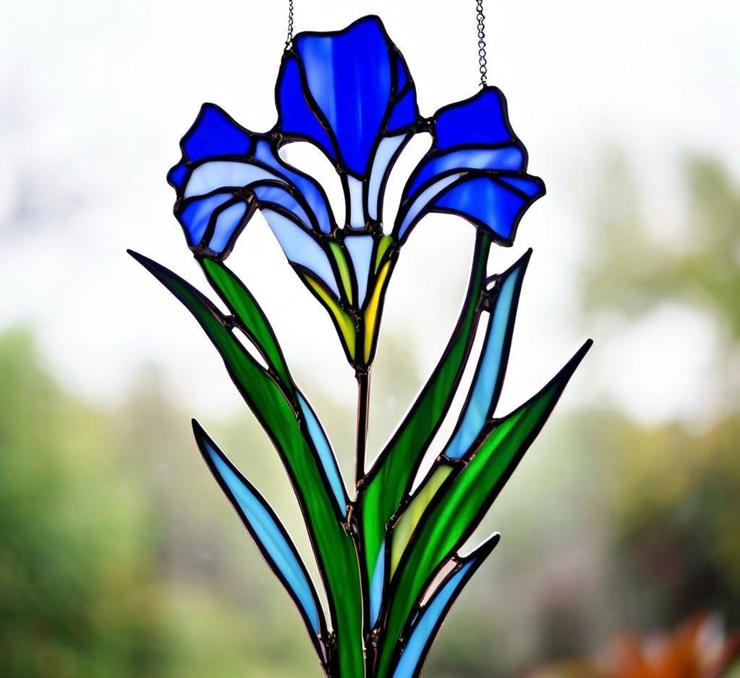 Stained Glass Iris Suncatcher: Handcrafted Floral Window Hanging - Etsy
