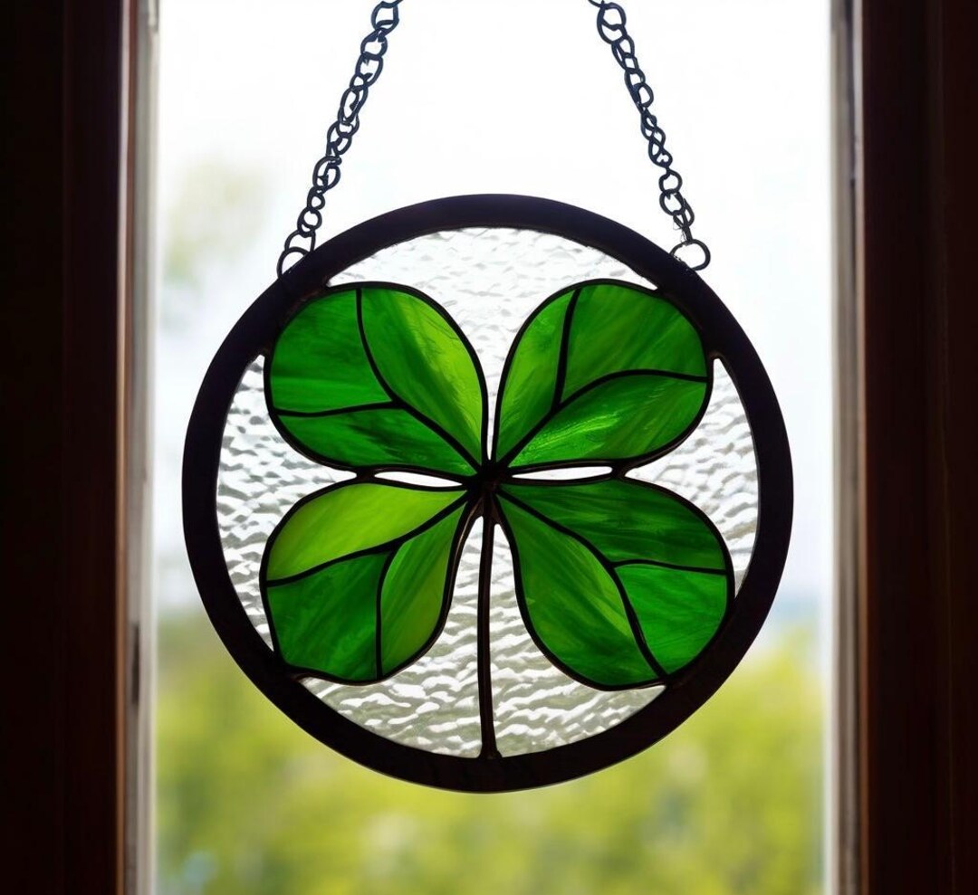 Stained Glass Clover Suncatcher Handcrafted Shamrock Decor Lucky Flower ...