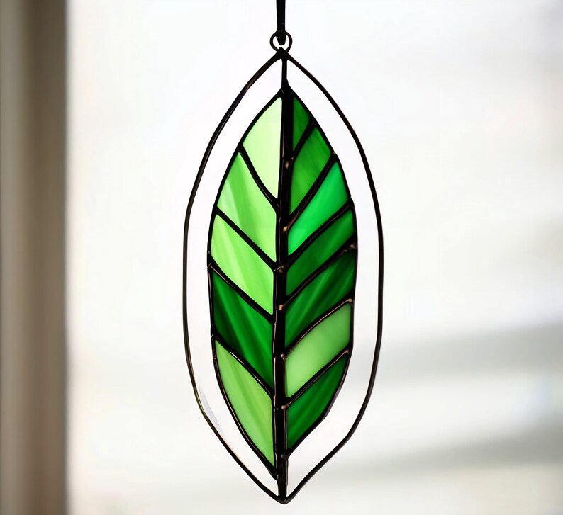 Stained Glass Fern Leaf Suncatcher: Botanical Window Decor, Handmade ...