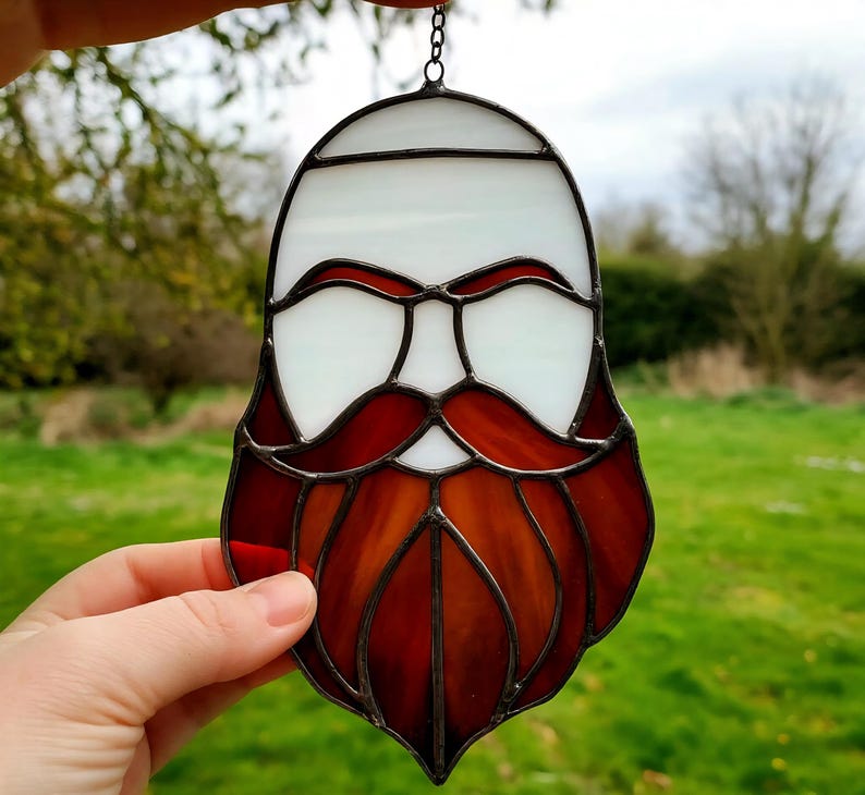 Bearded Man Stained Glass Suncatcher: Rustic Macho Decor - Etsy
