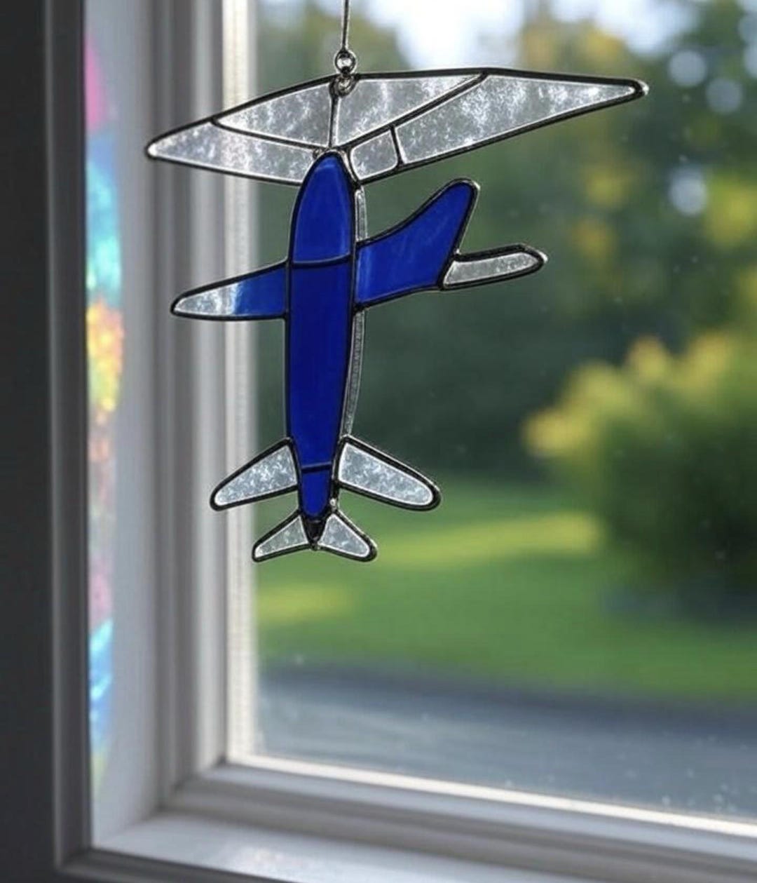 Stained Glass Airplane Suncatcher: Handmade Aviation Decor - Etsy