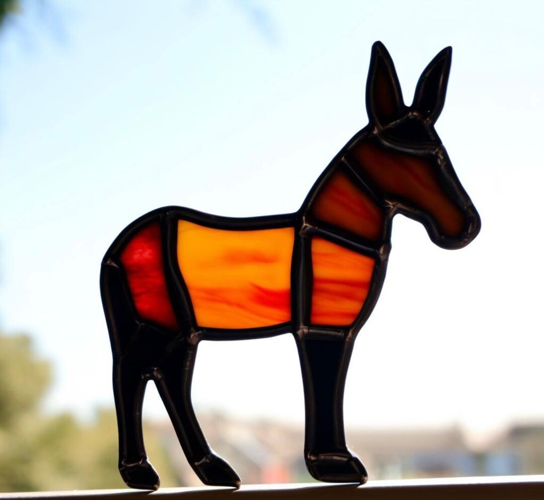 Donkey Decoration, Stained Glass Farm Animal Rustic Donkey Art Glass ...