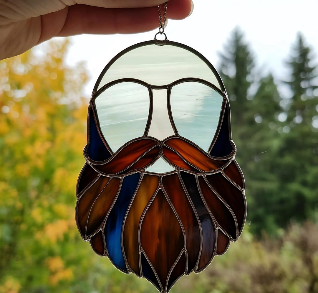 Bearded Man Stained Glass Suncatcher: Rustic Macho Decor - Etsy