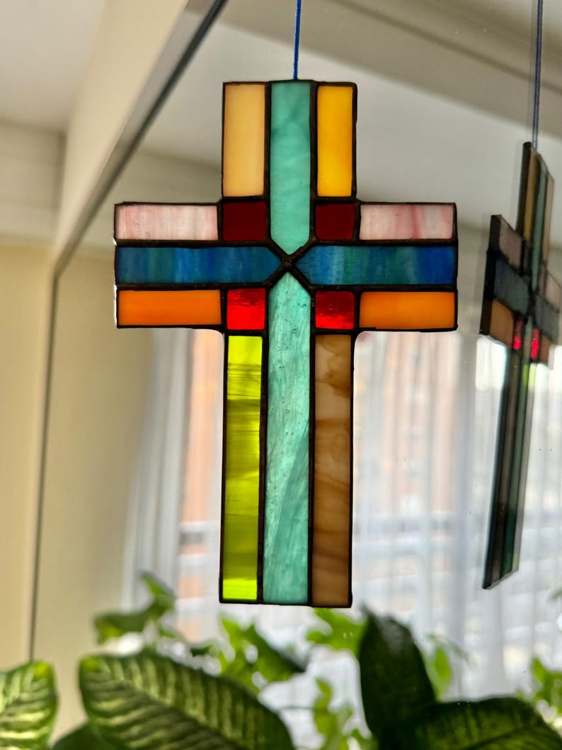 Handcrafted Stained Glass Cross: Colorful Christian Home Decor - Etsy