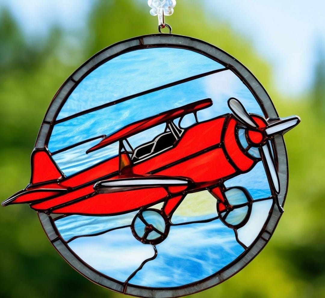 Handmade Stained Glass Airplane Suncatcher: Aviation Decor - Etsy