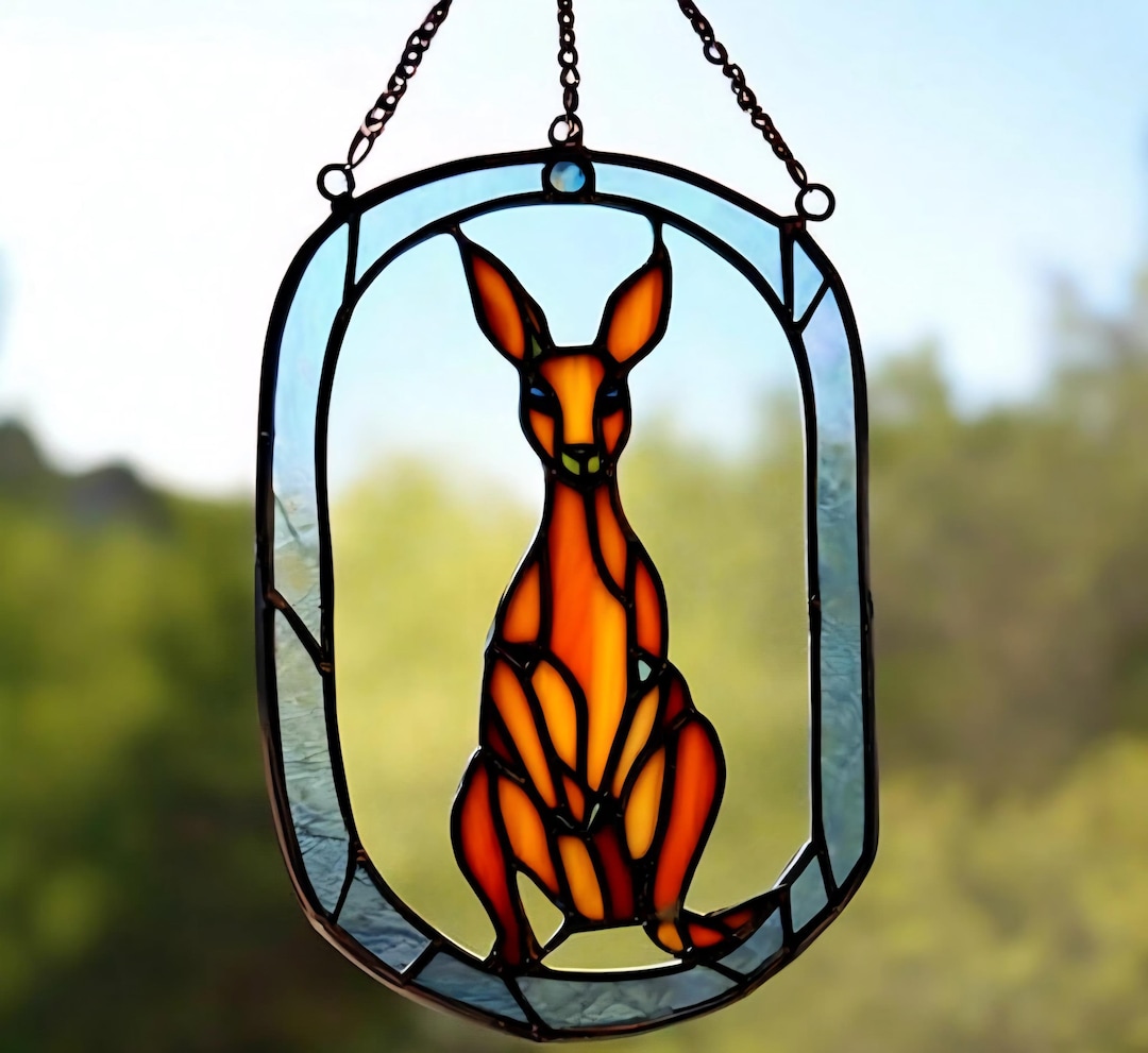 Stained Glass Kangaroo Spirit Whimsical Aussie Wildlife Suncatcher ...