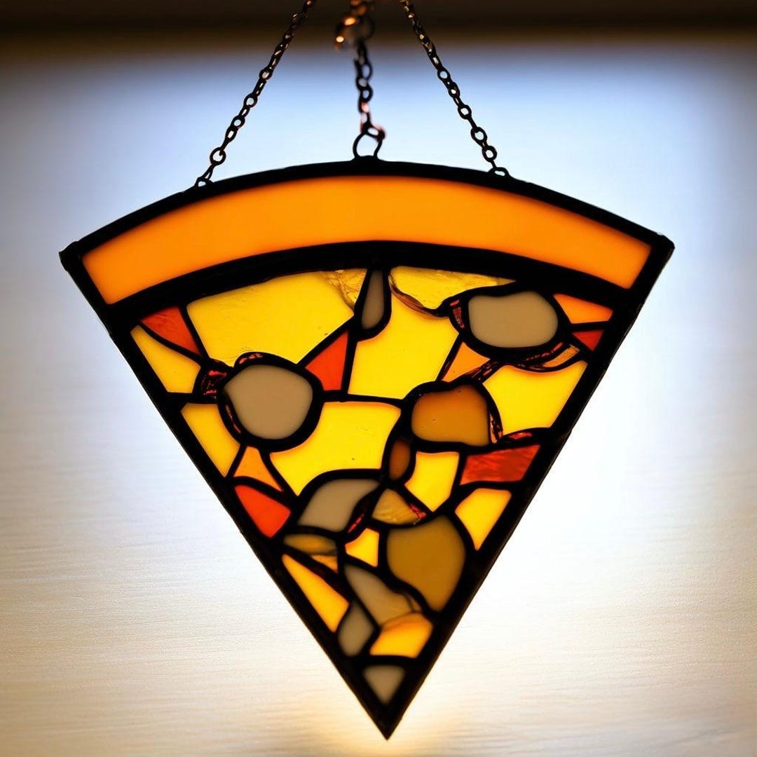 Stained Glass Pizza Slice Handmade Food Suncatcher Fun Kitchen Window ...