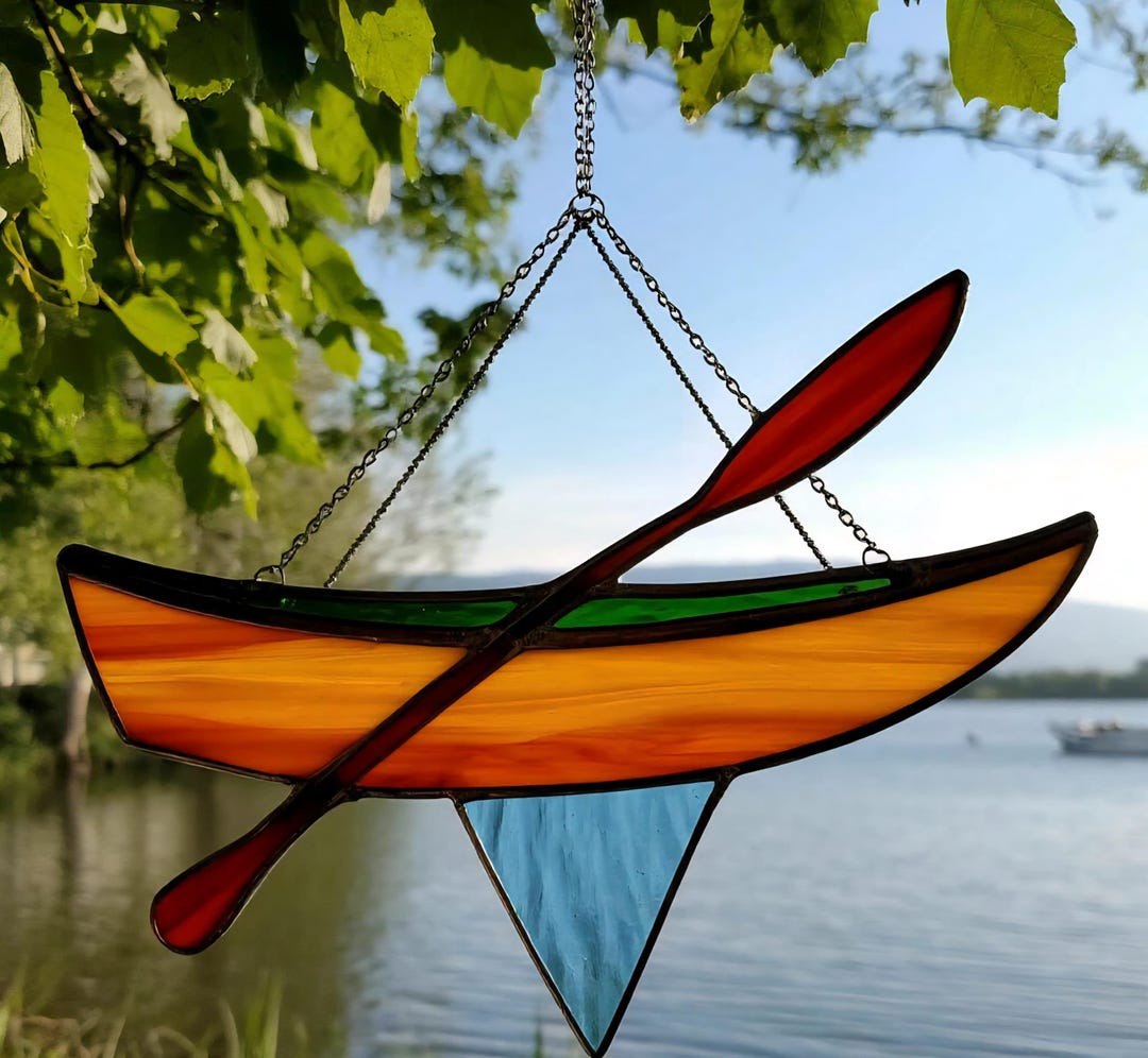 Stained Glass Kayak Suncatcher, Tiffany Style Canoe Decor - Etsy