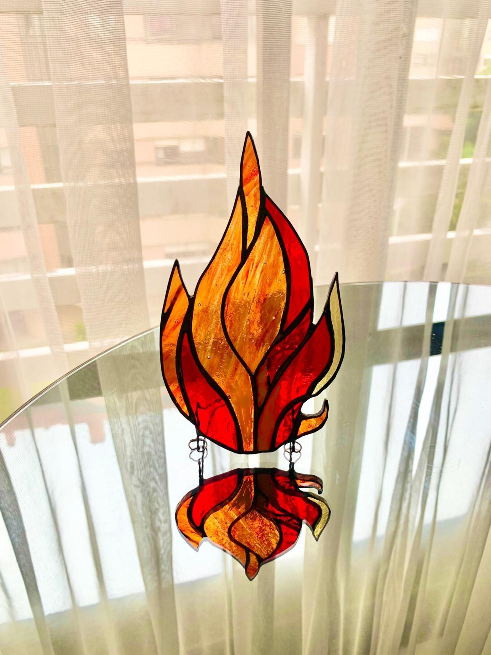 Handmade Stained Glass Fire Suncatcher: Vibrant Flame Window Hanging - Etsy
