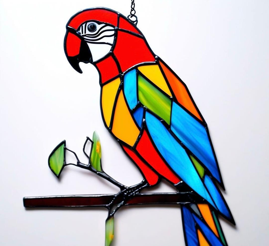Stained Glass Parrot Suncatcher: Tropical Bird Window Decor - Etsy