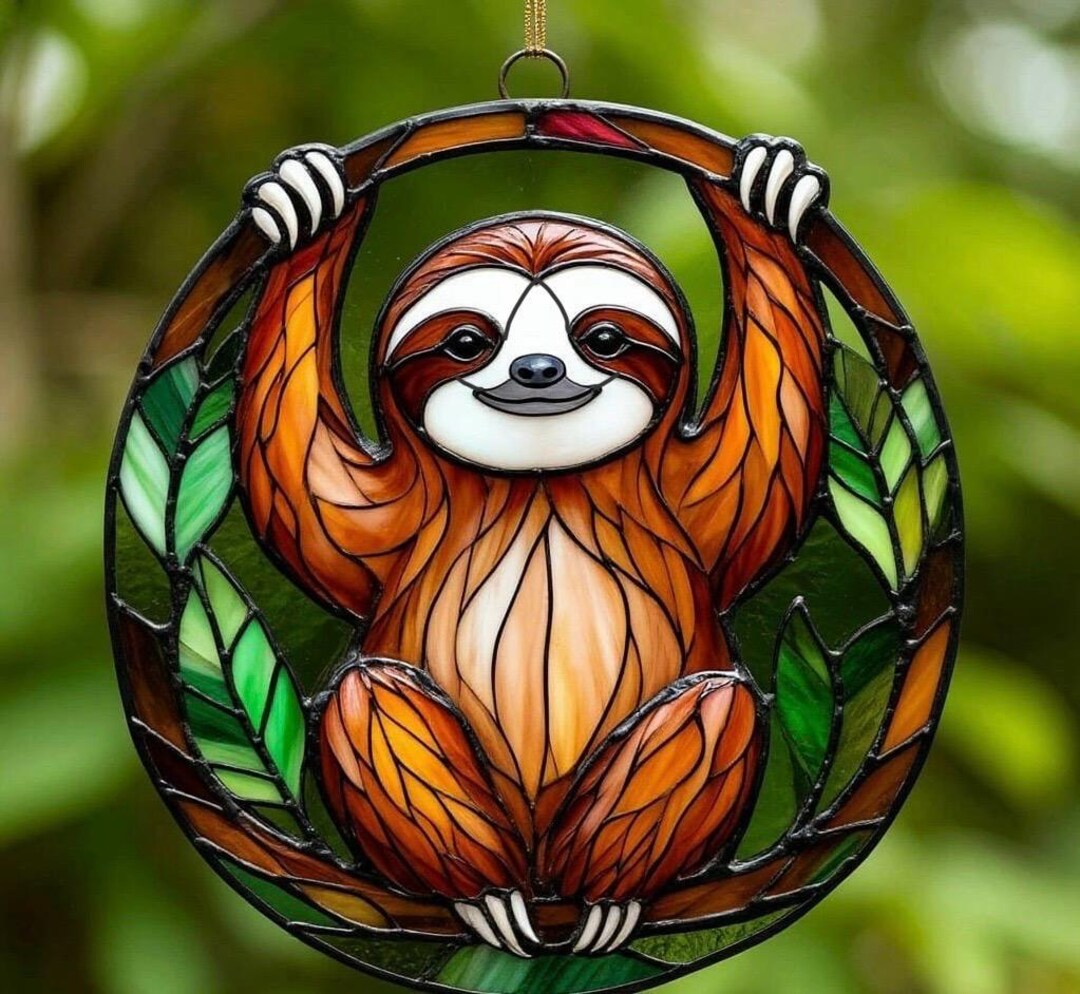 Stained Glass Sloth Suncatcher – Handmade Window Hanging - Etsy
