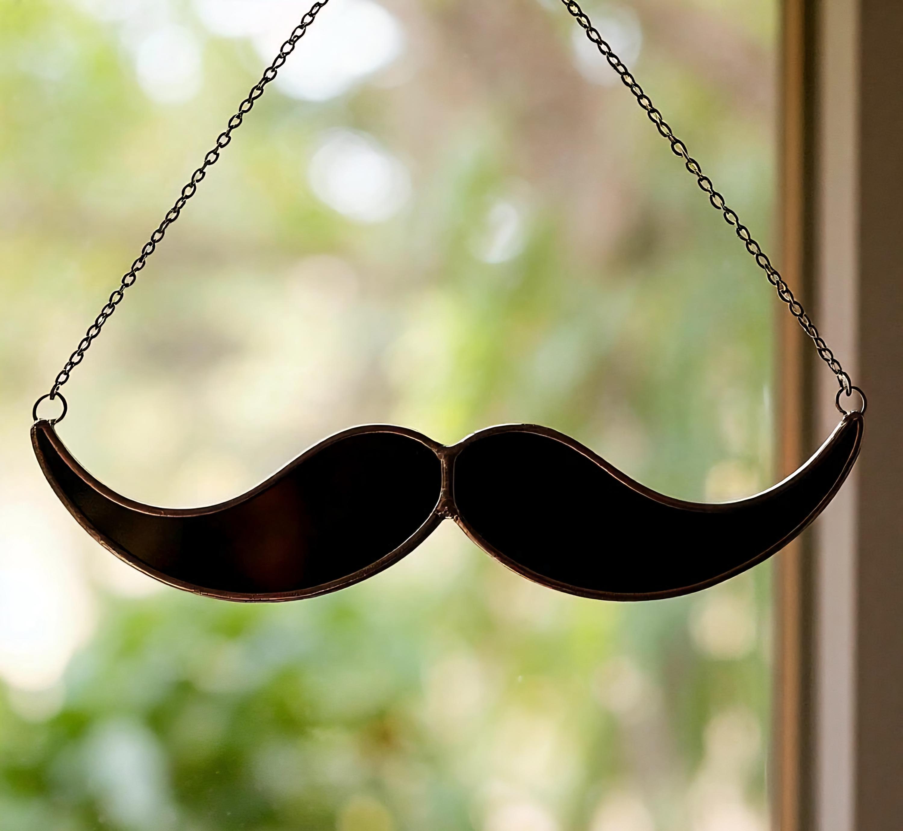 Stained Glass Mustache Panel: Retro Boho Window Art, Eco-friendly Decor ...