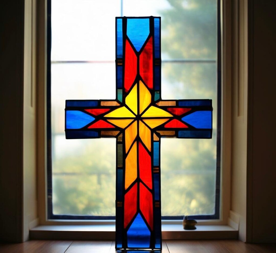 Handmade Stained Glass Cross: Christian Religious Decor, Spiritual Gift ...