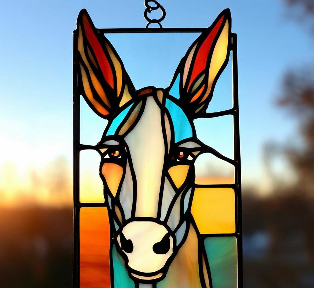 Stained Glass Grey Donkey Suncatcher Farmhouse Style Decor Donkey Lover ...