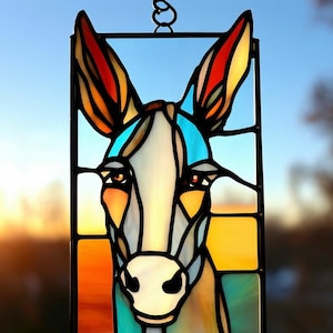 Stained Glass Grey Donkey Suncatcher Farmhouse Style Decor Donkey Lover ...