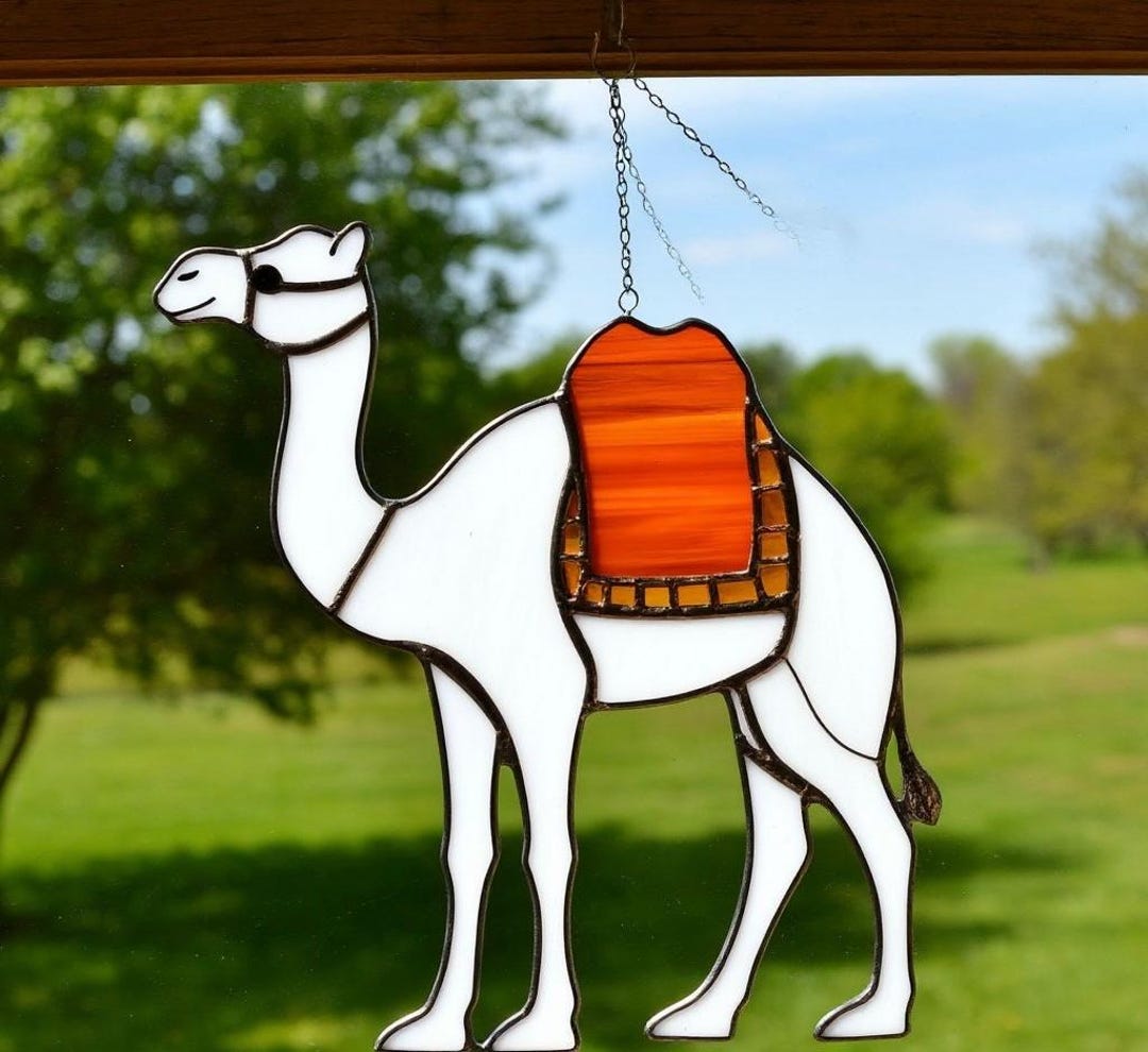 Stained Glass Albino Camel Suncatcher: Exotic Desert Window Decor - Etsy