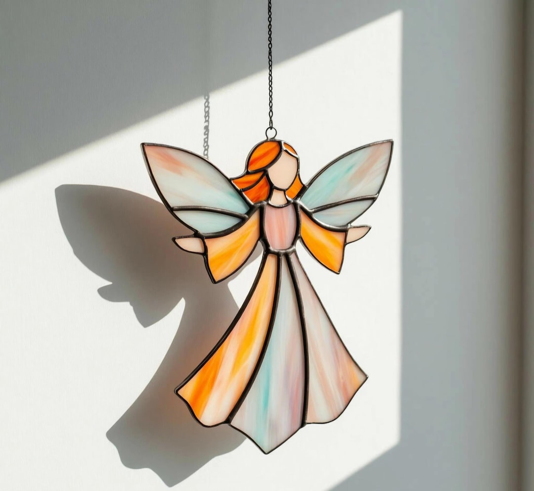 Stained Glass Angel Suncatcher: Handcrafted Spiritual Window Hanging - Etsy