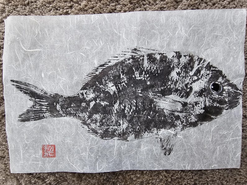 Gyotaku Fish Print – Original Japanese Bream Art on Paper, Coastal Wall ...