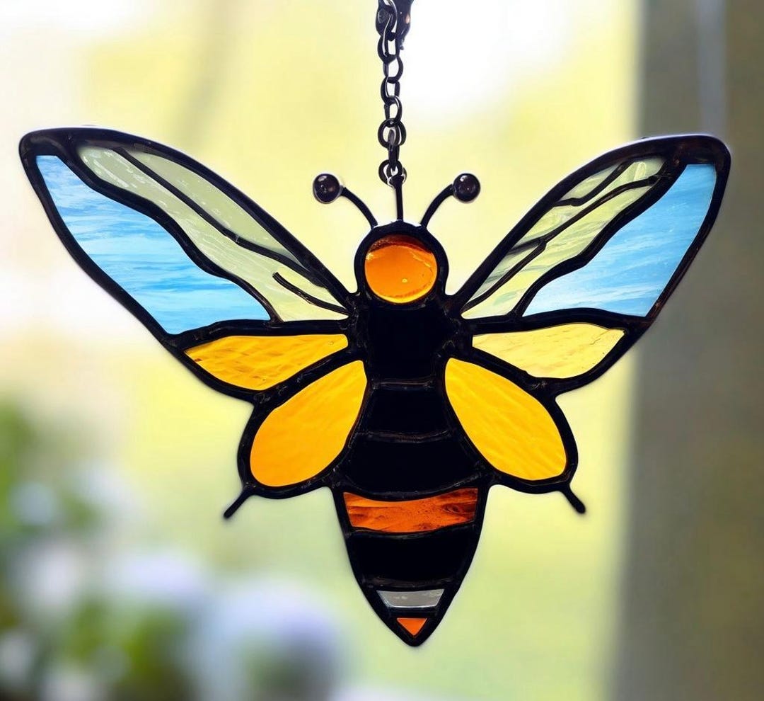 Stained Glass Bee Suncatcher: Handmade Honeybee Window Ornament - Etsy