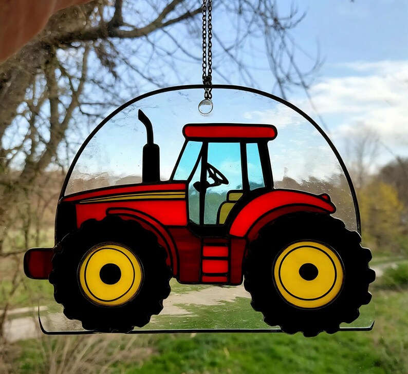 Stained Glass Tractor Ornament: Farmhouse Decor, Rustic Wall Hanging ...